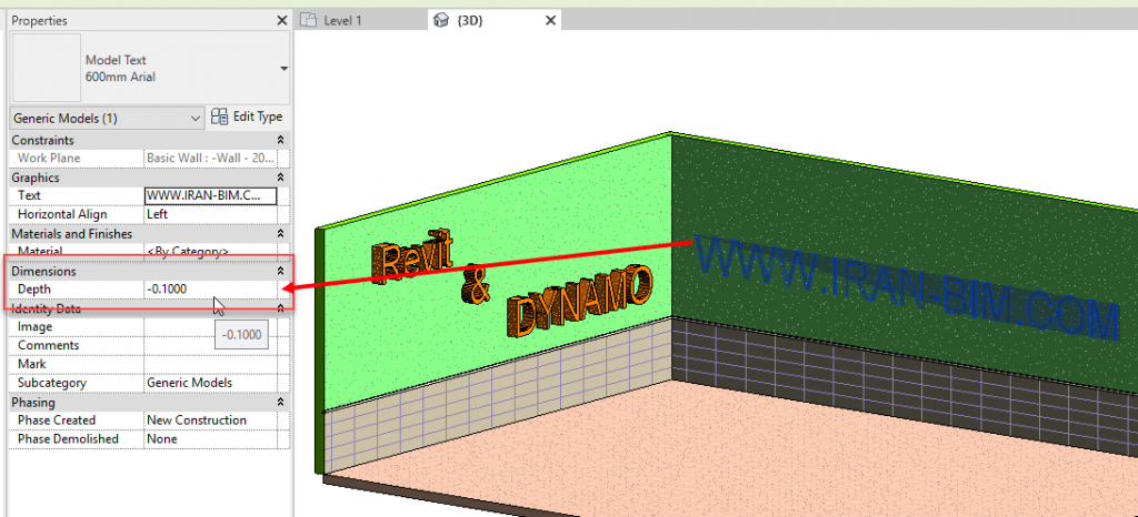 تکنیک خالی کردن دیوار با متن در Revit Architecture